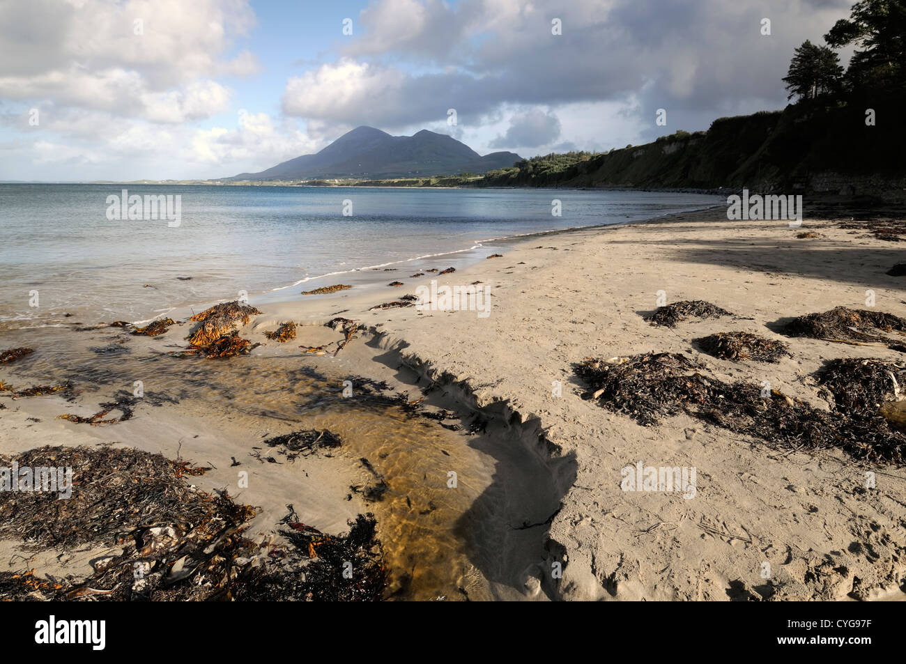 Croagh Patrick mountain viewed from Old Head Beach Clew Bay atlantic ...