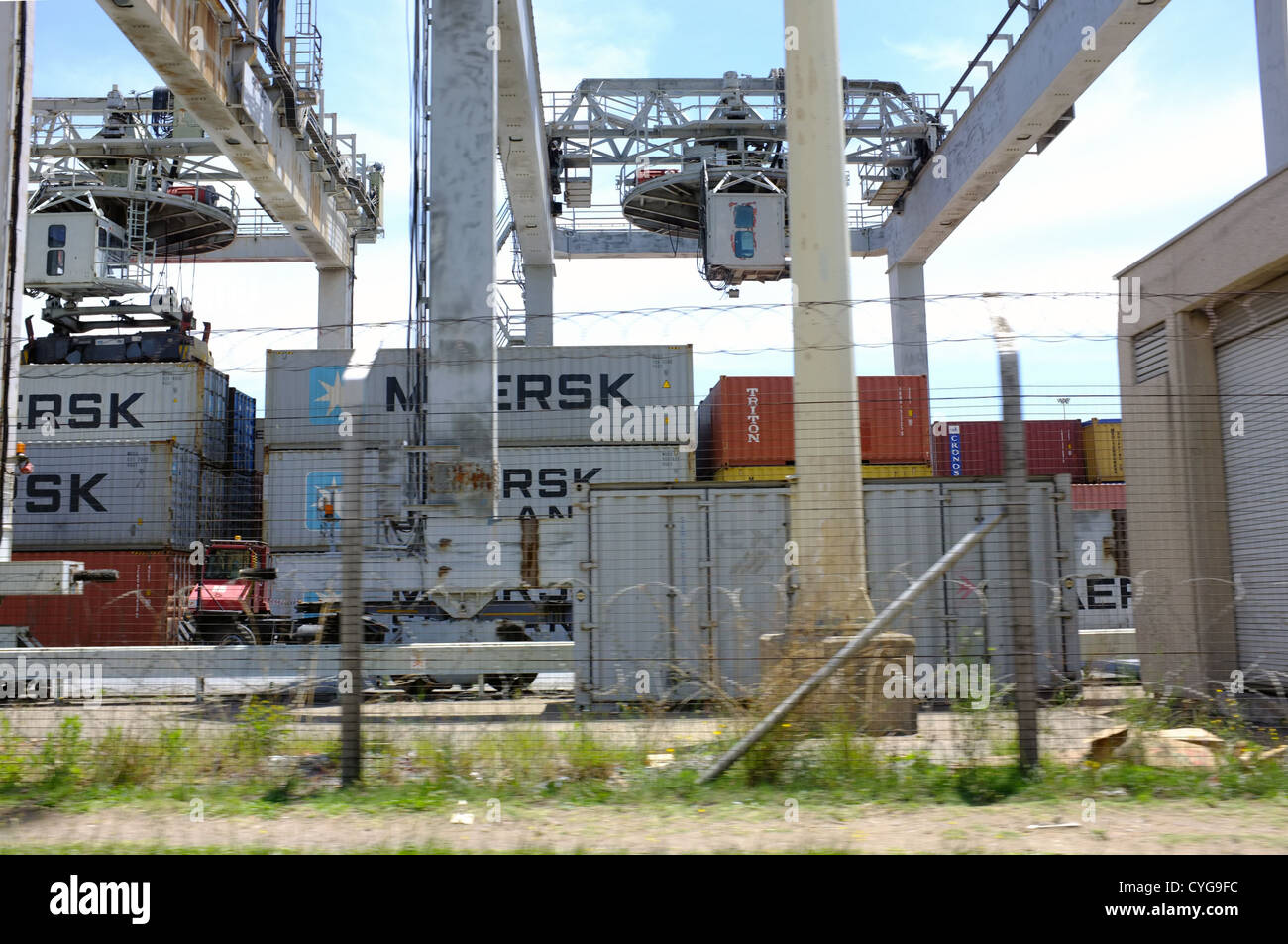 A freight terminal with many cargo boxes and shipping containers Stock ...