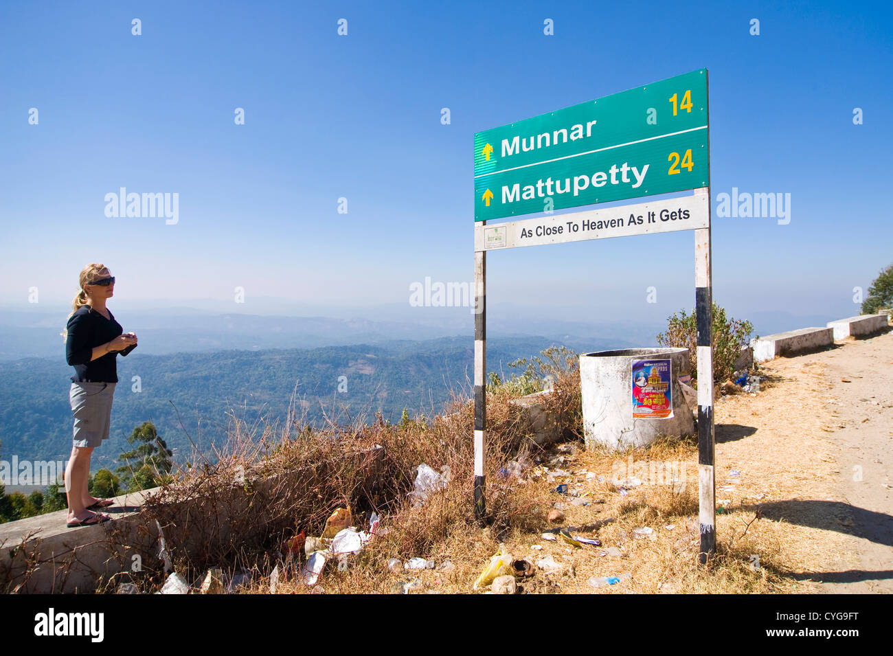 Horizontal view of a Western tourist taking in the stunning landscape ...