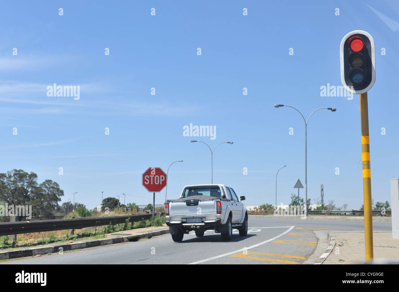 Car Stopped At Red Light