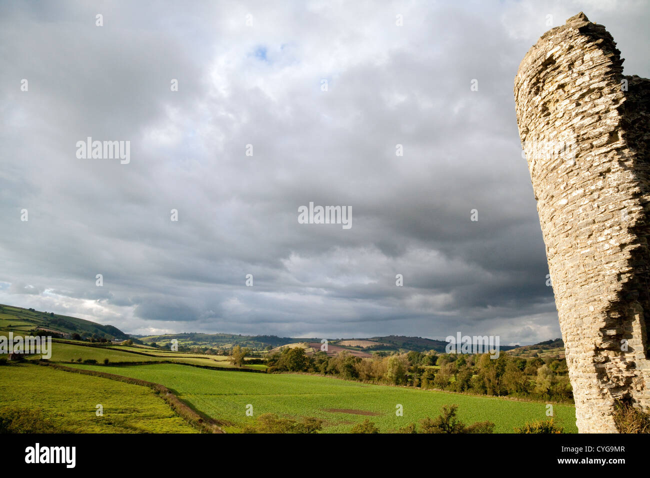 The south Shropshire countryside seen from Clun Castle, Clun Shropshire ...