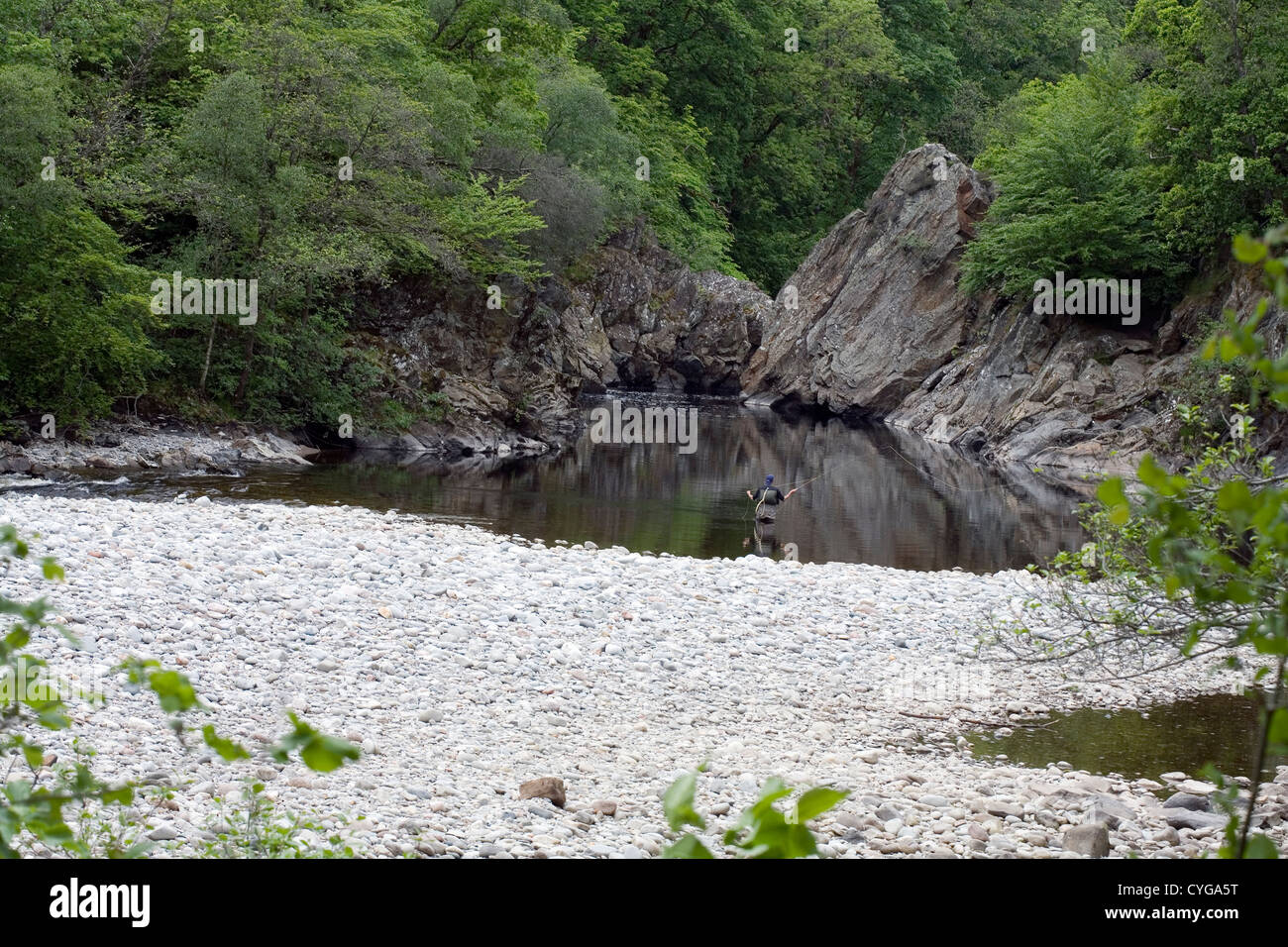 Casting a line fly fishing in a pool in front of shingle the River ...