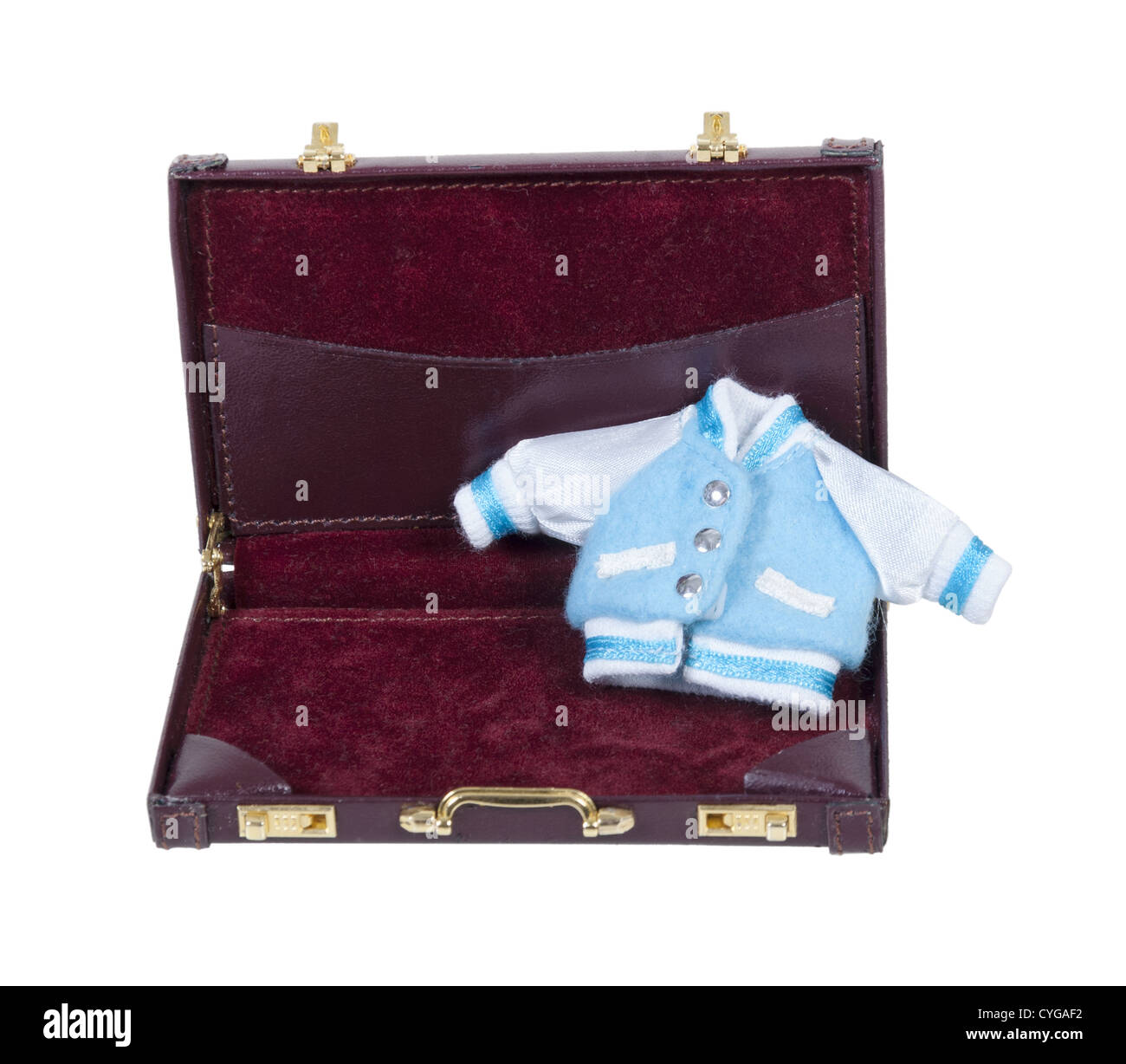 Baby blue letterman jacket in a leather briefcase - path included Stock ...