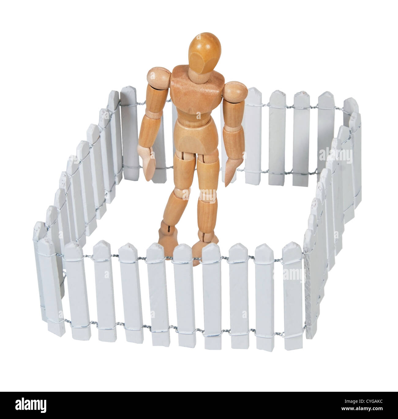 Person isolated by a picket fence surrounding him - path included Stock ...