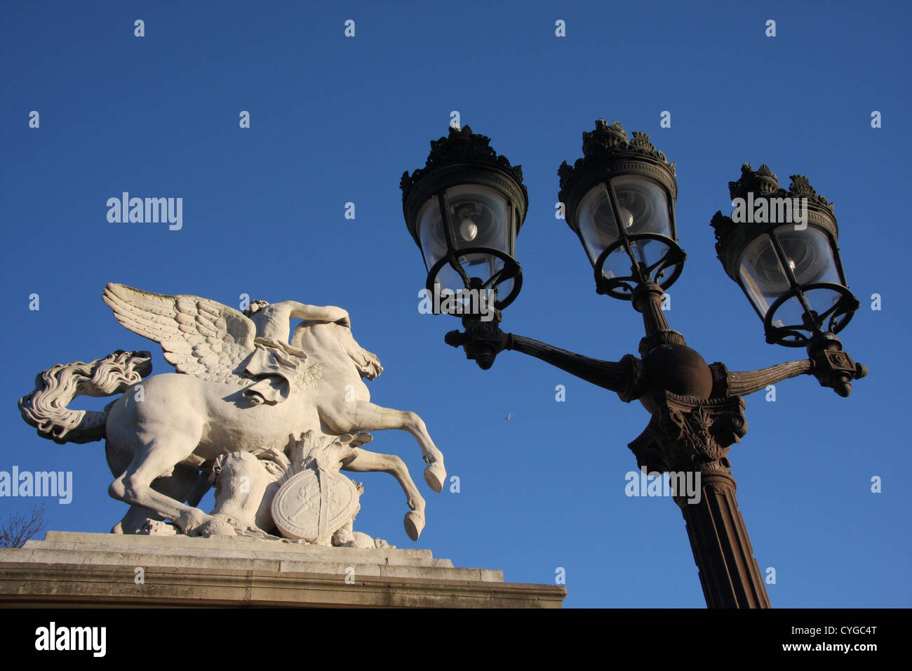 Statue and street light in Paris Stock Photo - Alamy