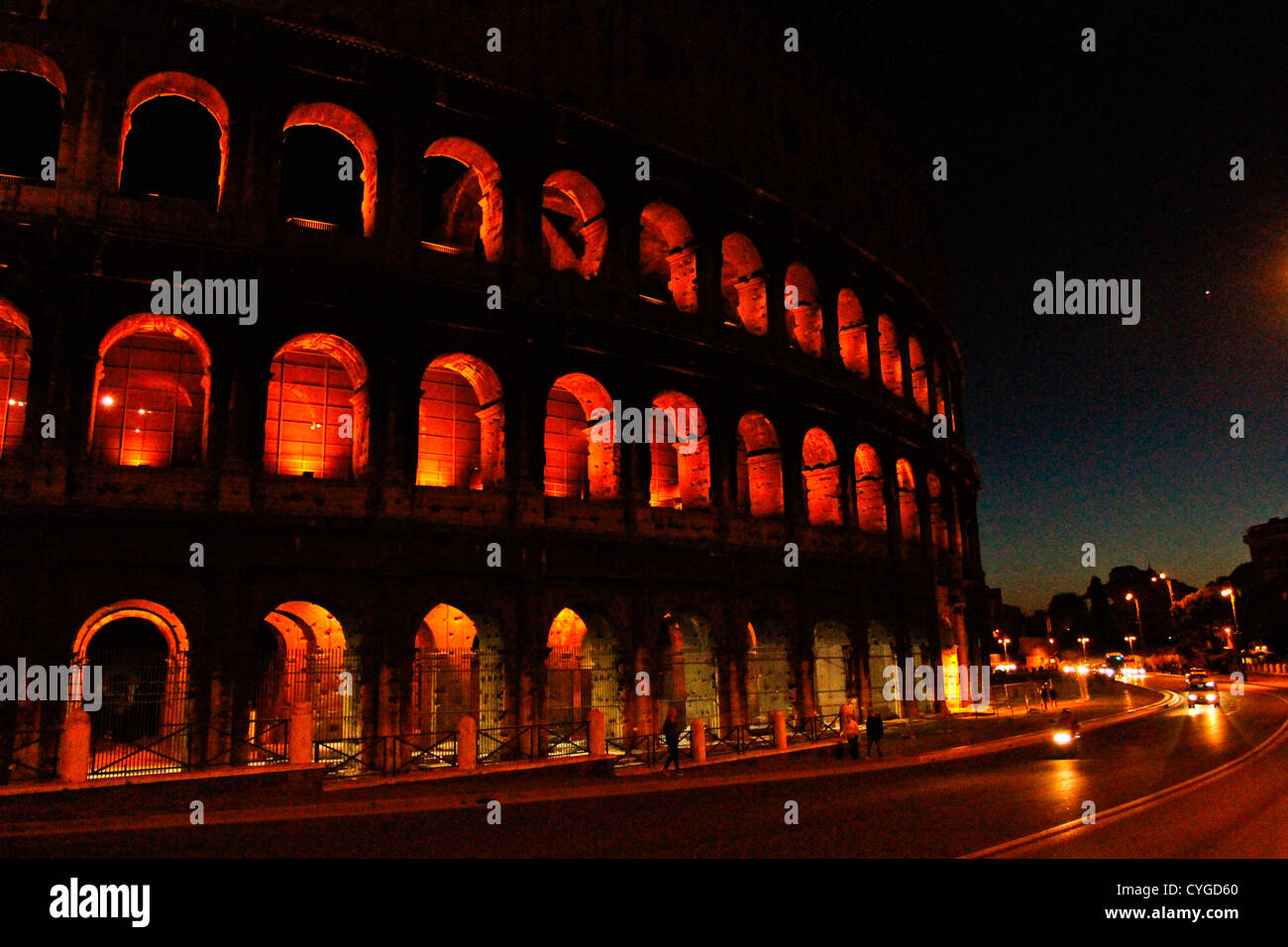 The Roman Colosseum at night Stock Photo - Alamy