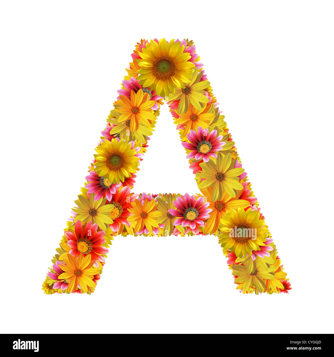 Letter A created of flowers isolated on white background (with clipping ...