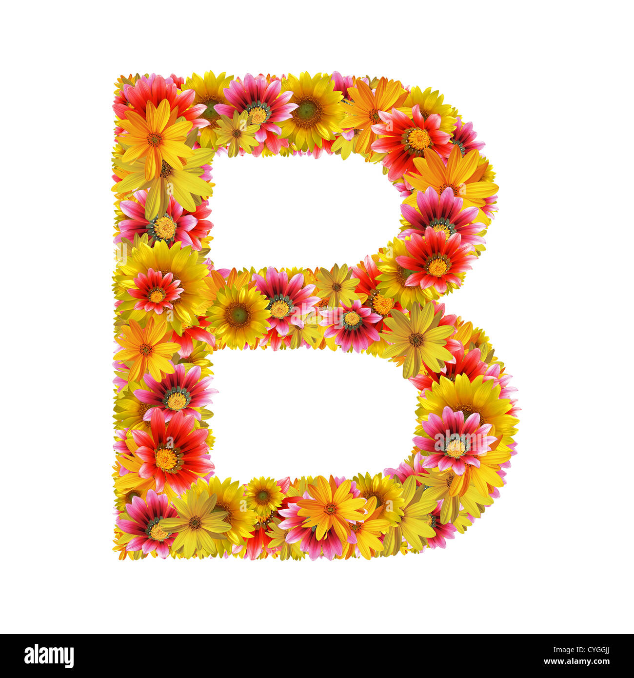 Letter B created of flowers isolated on white background (with clipping ...
