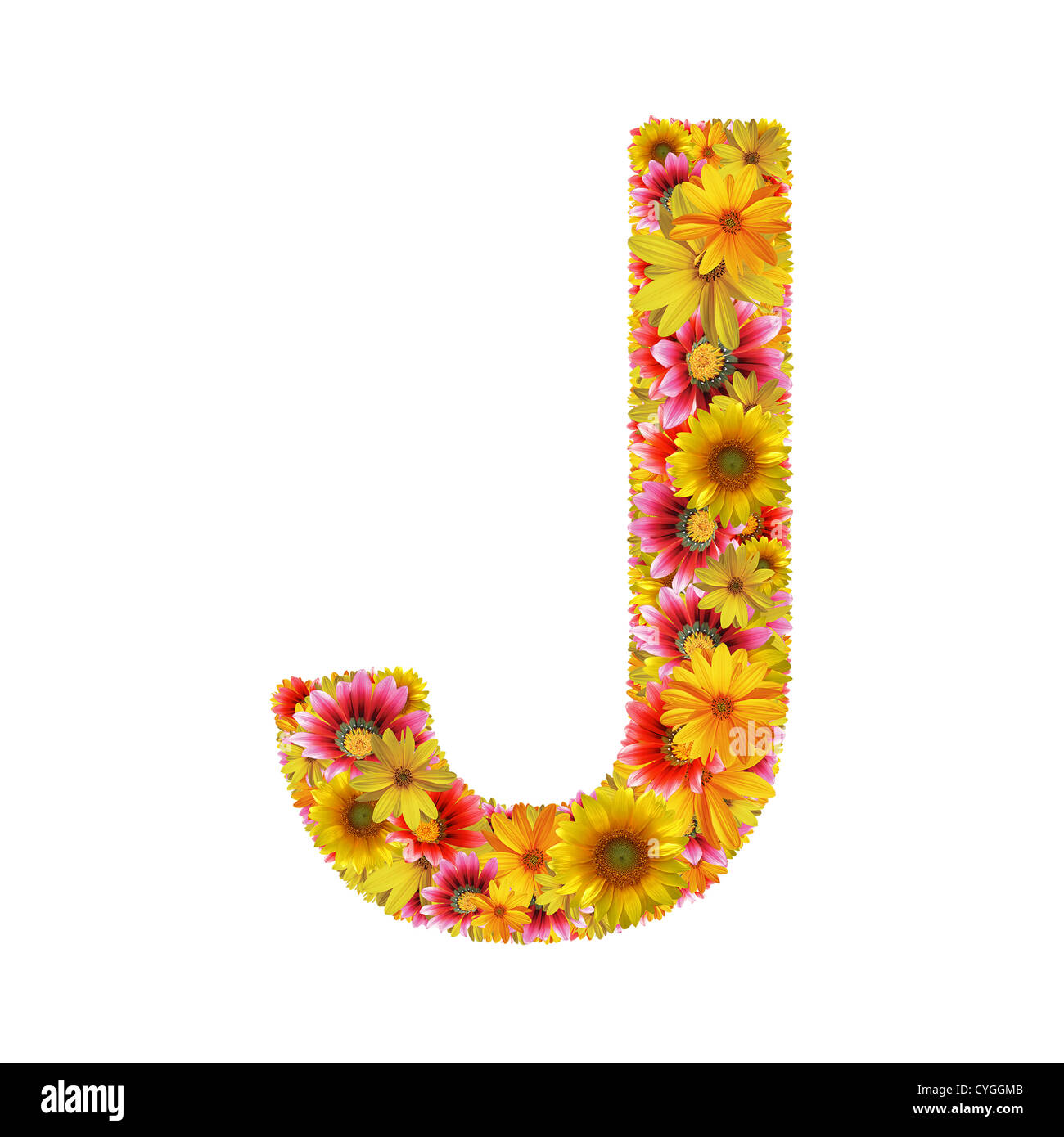 Letter J created of flowers isolated on white background (with clipping ...