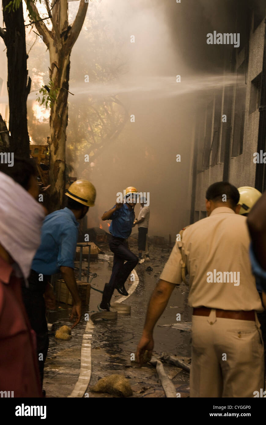 Firefighters during a rescue operation, Gurgaon, Haryana, India Stock ...