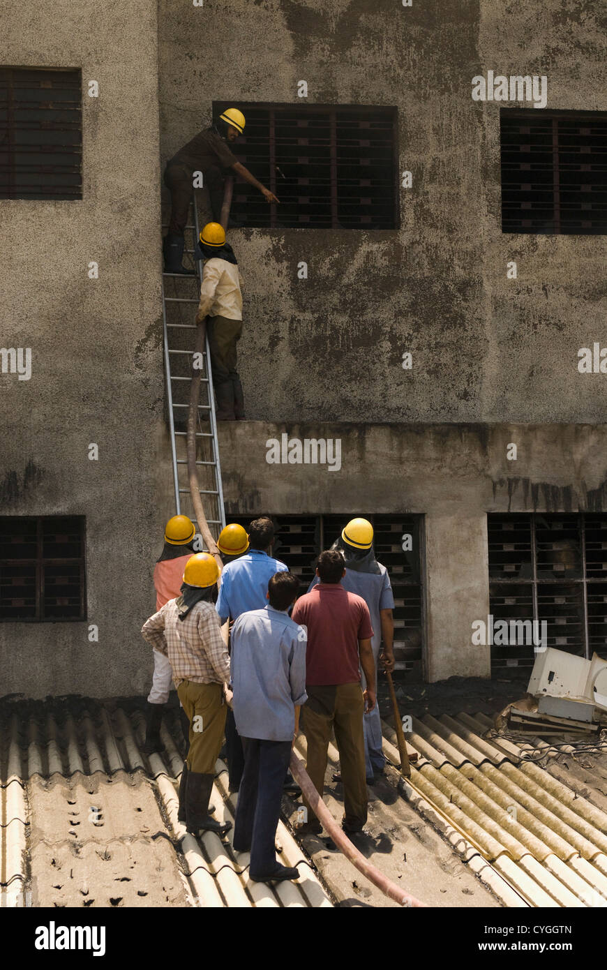 Firefighters during a rescue operation, Gurgaon, Haryana, India Stock ...