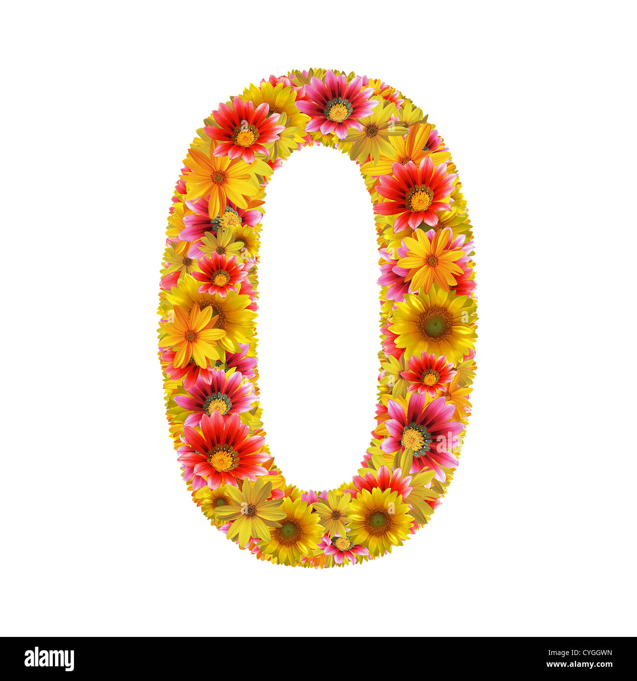 Number 0 created of flowers isolated on white background (with clipping ...