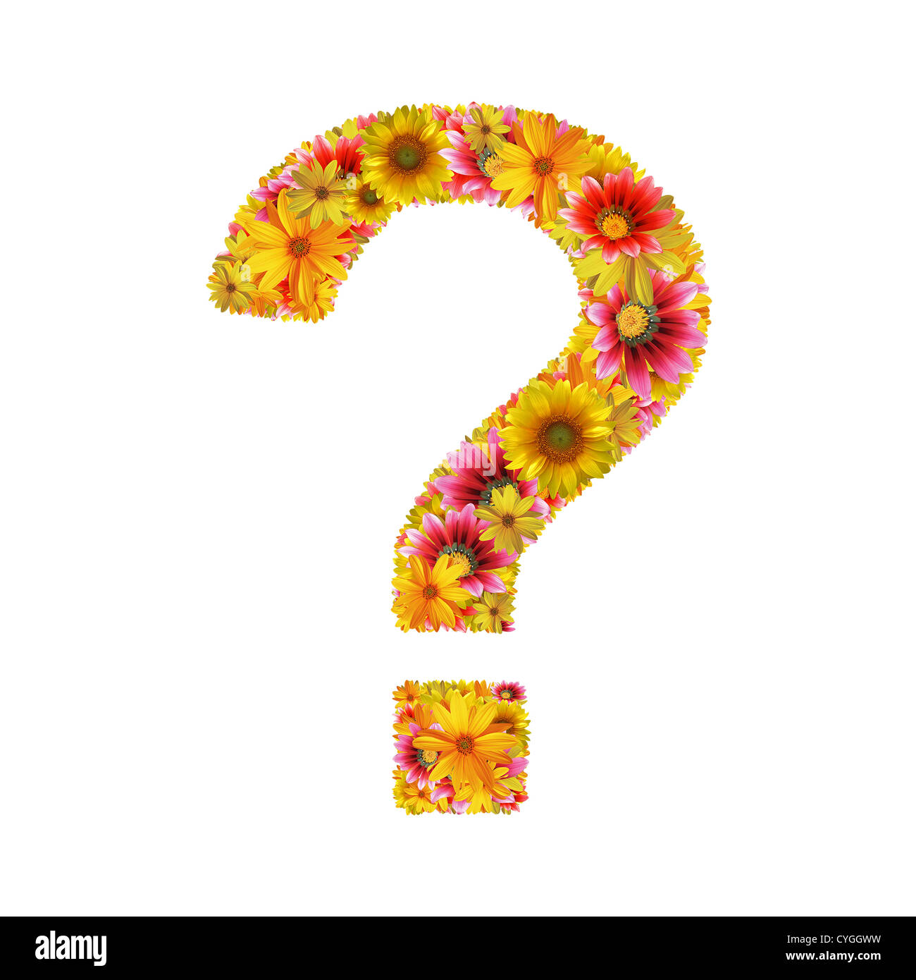 Question mark created of flowers isolated on white background (with ...