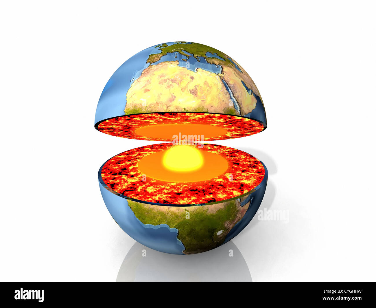 Earth open with magma and center Stock Photo - Alamy