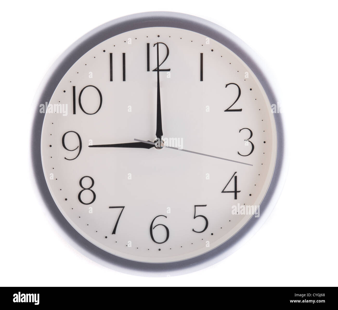 isolated white clock at nine Stock Photo - Alamy