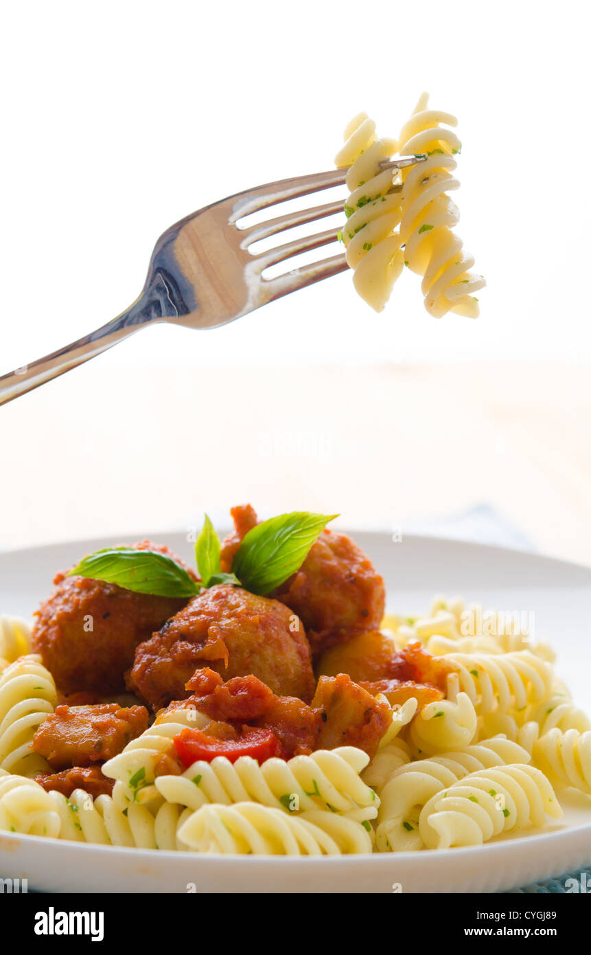 tasty looking spaghetti bolognese with white background Stock Photo - Alamy