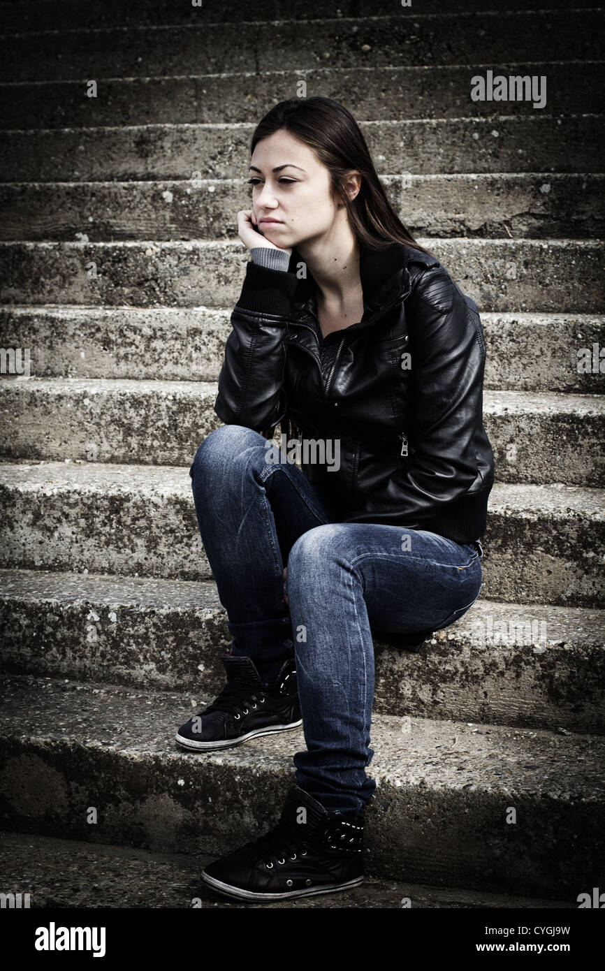 Depressed and lonely teenage girl, sad expression face Stock Photo - Alamy