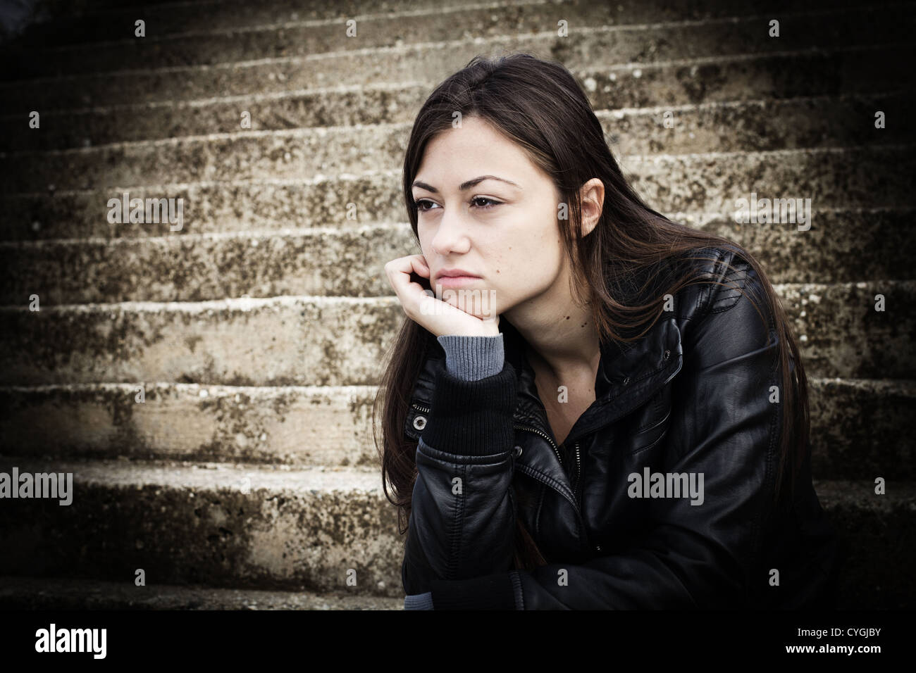 Depressed and lonely teenage girl, sad expression face Stock Photo - Alamy