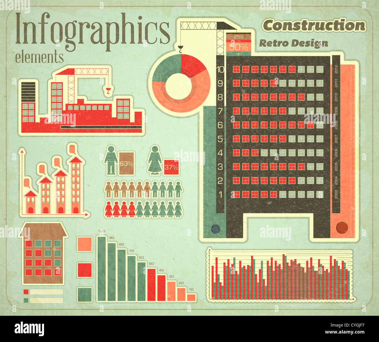 Construction - elements Infographics for presentations in Retro style ...