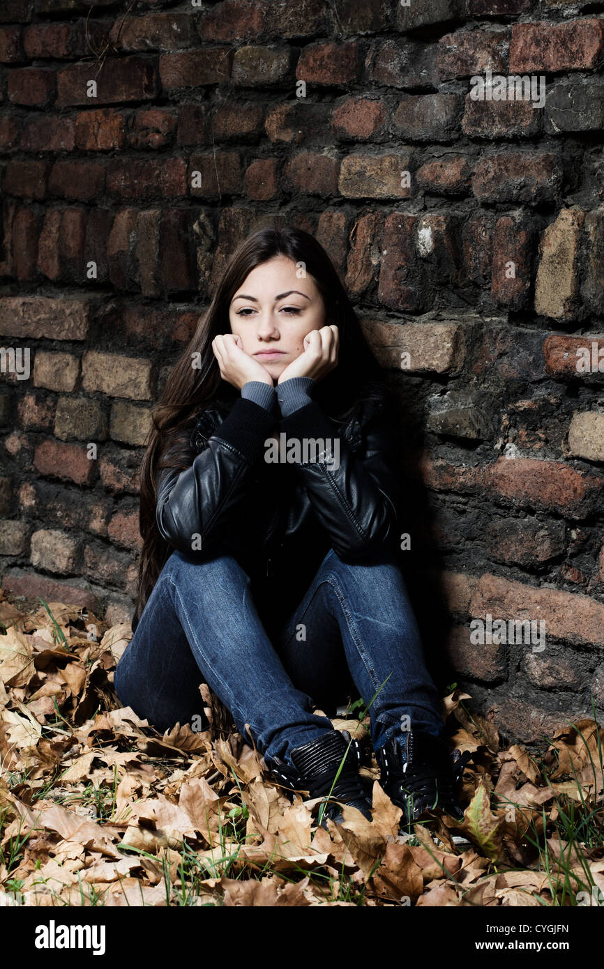 Depressed and lonely teenage girl, sad expression face Stock Photo - Alamy
