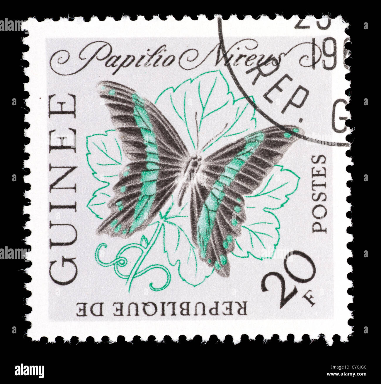 Postage stamp from Guinea depicting a tropical Green-banded Swallowtail ...