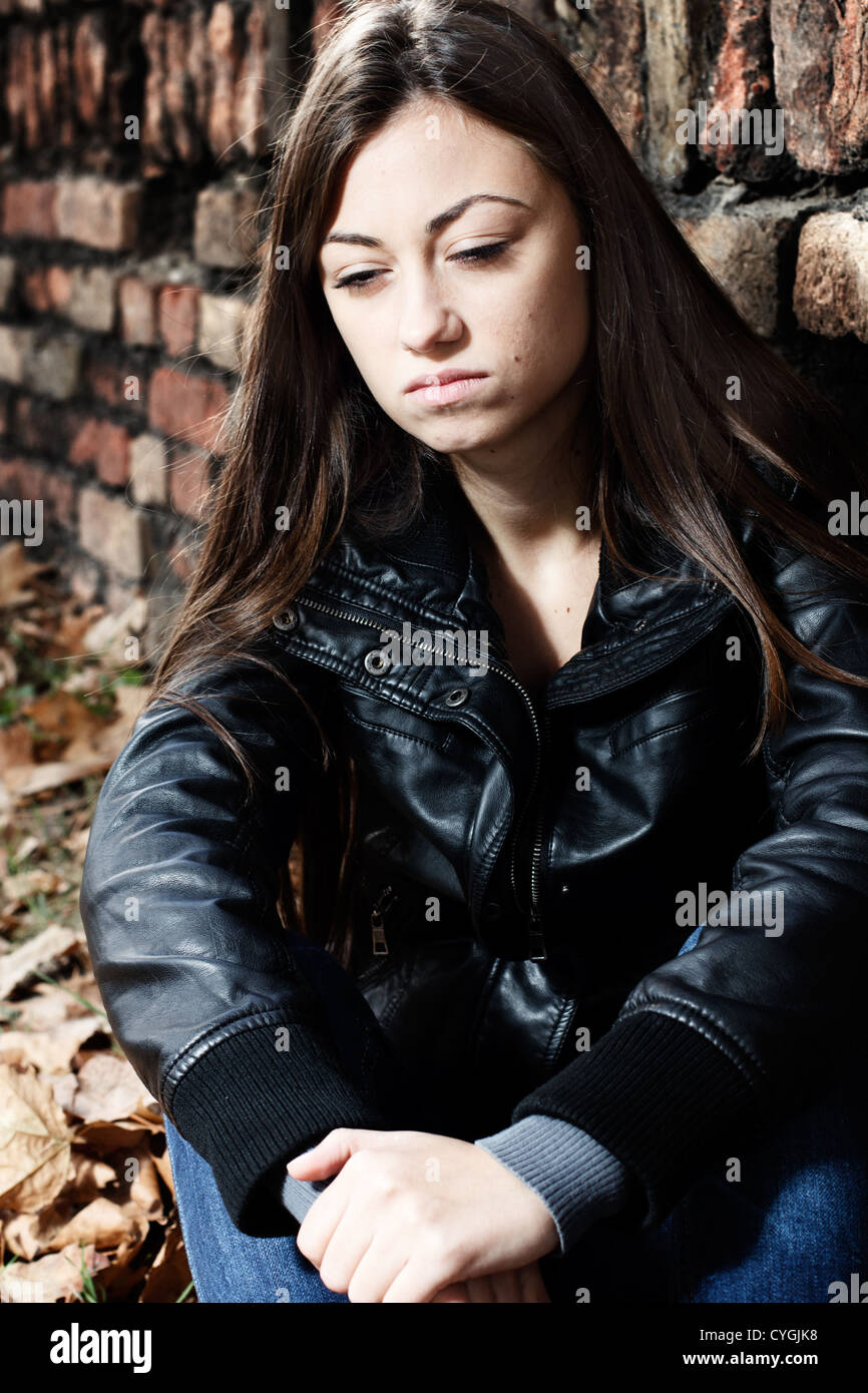 Depressed and lonely teenage girl, sad expression face Stock Photo - Alamy