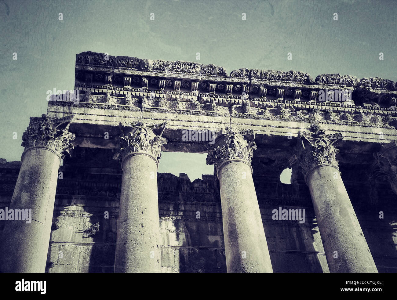 Photo of ancient columns ruins, antique arabian architecture, baalbeck ...