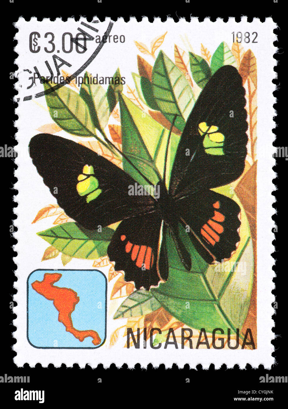 Postage stamp from Nicaragua depicting a tropical Iphidamas Cattleheart ...