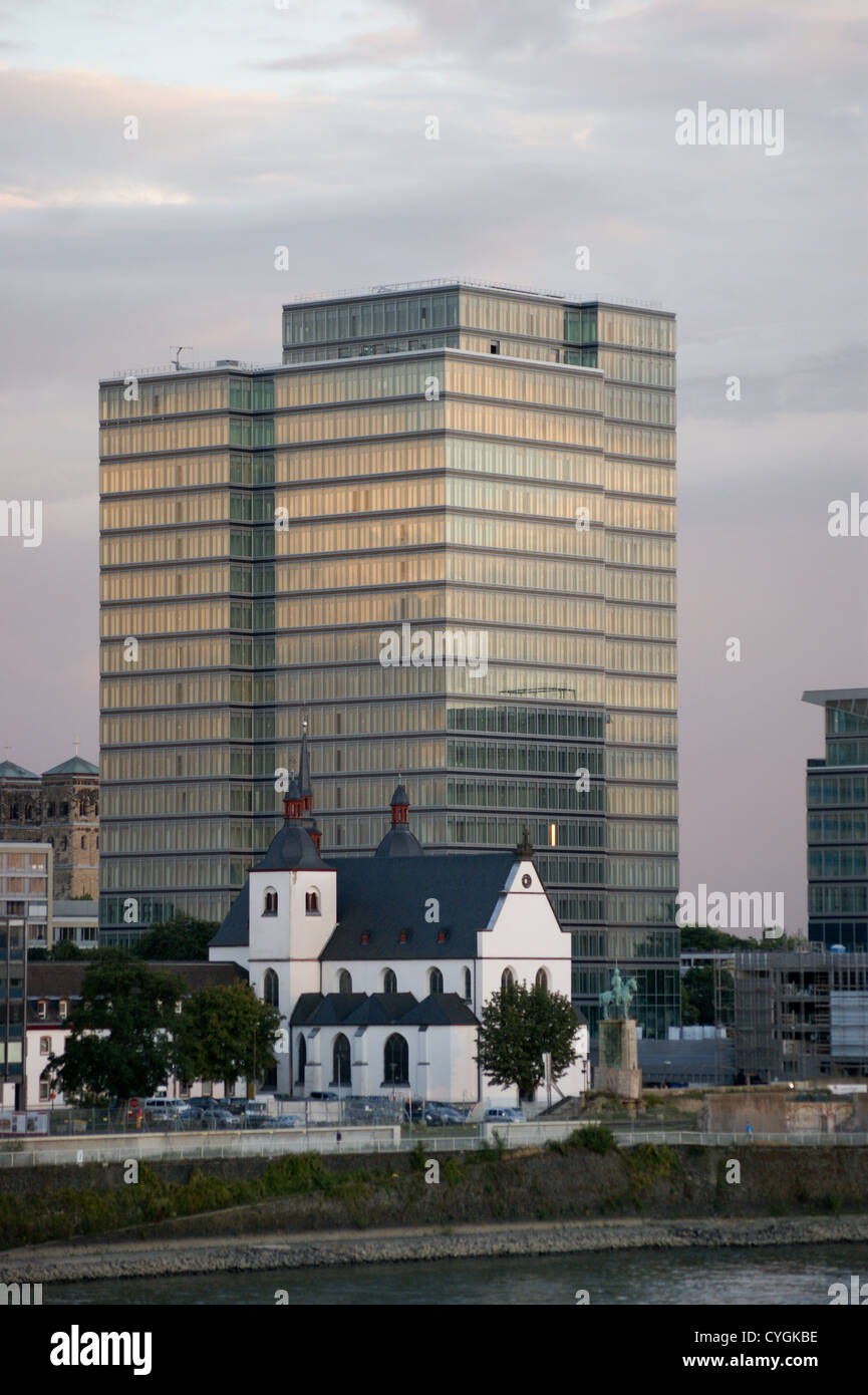 Alt St. Heribert church at Lufthansa offices at sunset, deutz, Cologne ...