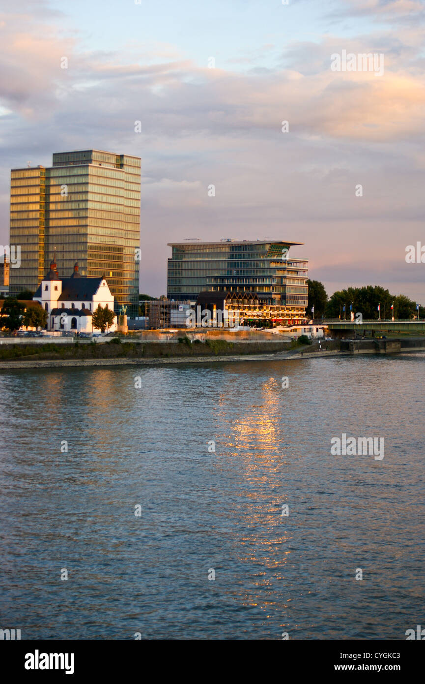 Alt St. Heribert church at Lufthansa offices at sunset, deutz, Cologne ...