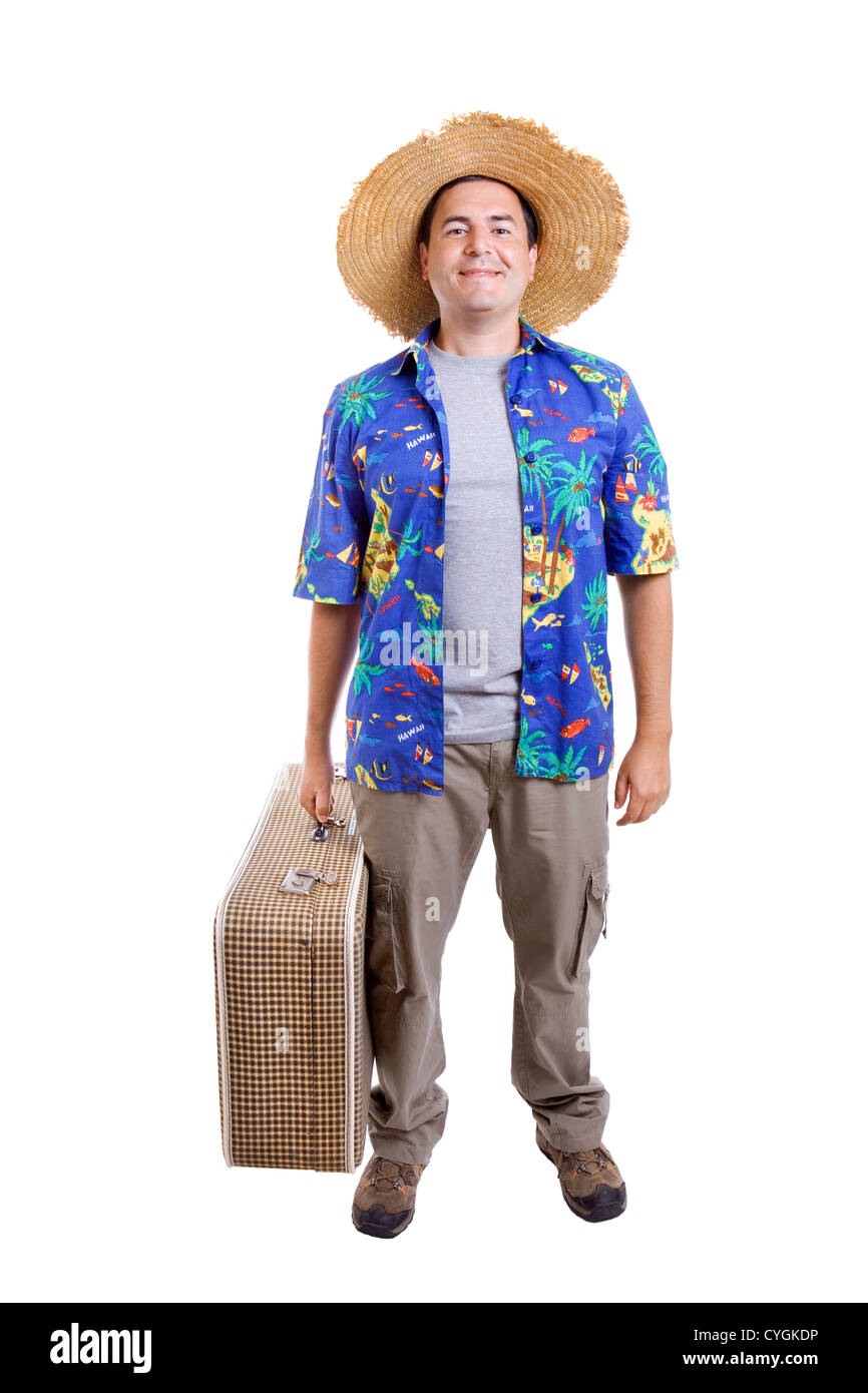 young silly man traveler, full body, isolated Stock Photo - Alamy