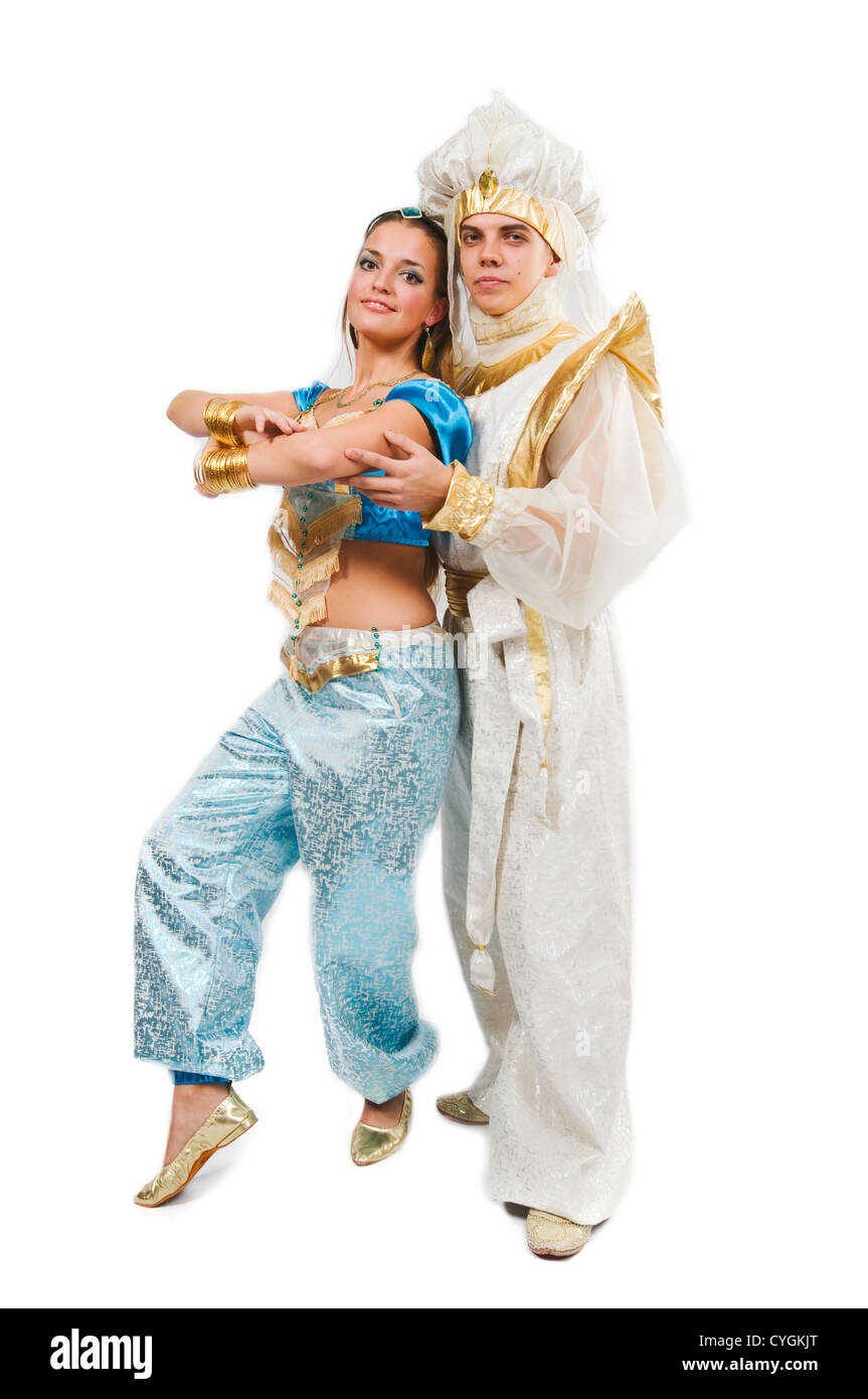 Aladdin and Jasmine - man and woman wearing costume of Arabian Nights ...