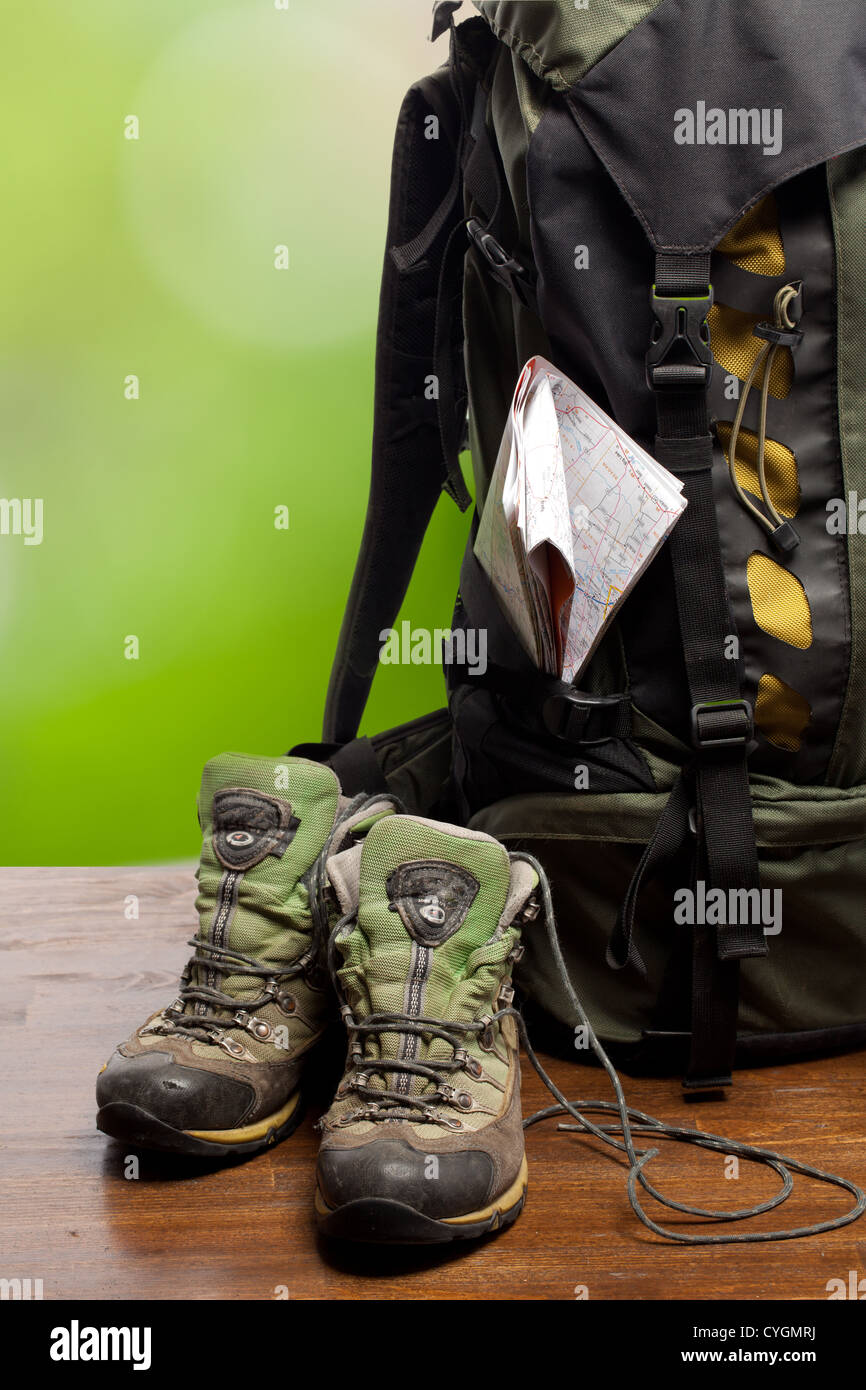 backpack and shoes backpackers Stock Photo - Alamy