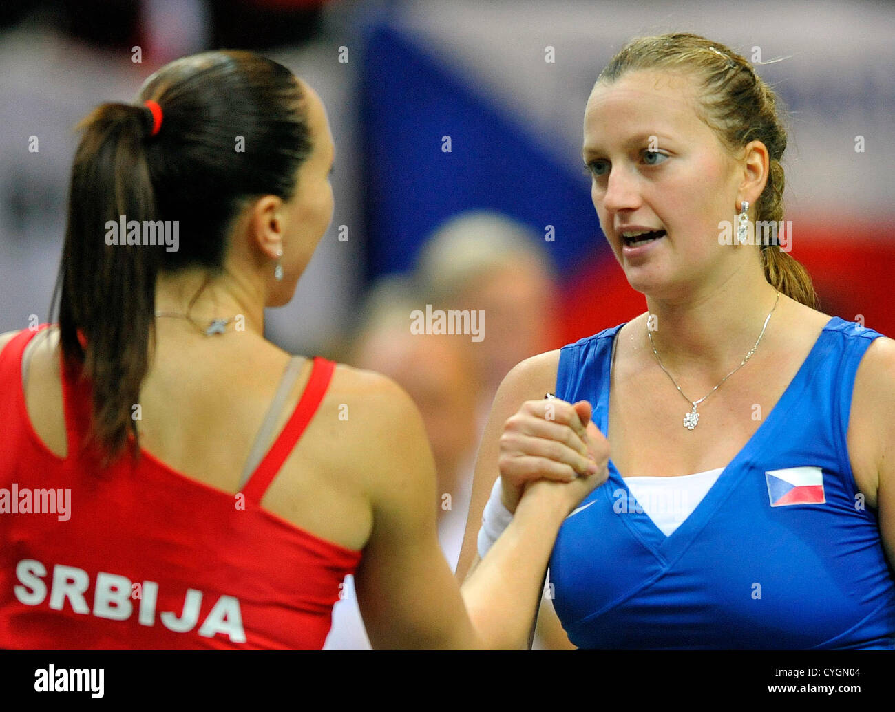 Petra Kvitova of Czech Republic, right, and Jelena Jankovic during the ...