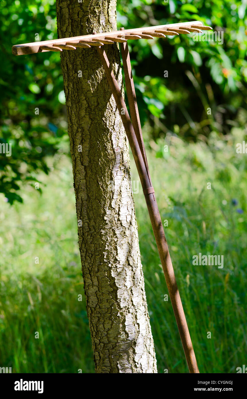 a wooden rake Stock Photo - Alamy