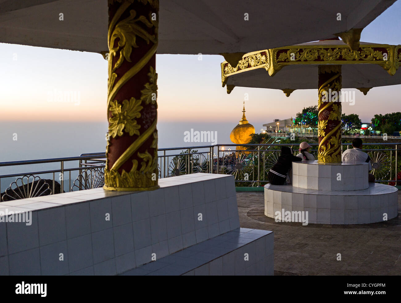 Myanmar, a terrace of the sacred Buddhist mountain of Kyaikhto Stock ...