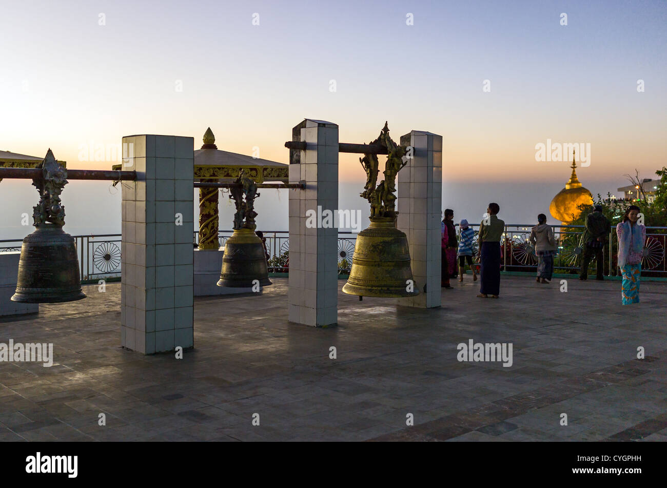Myanmar, a terrace of the sacred Buddhist mountain of Kyaikhto Stock ...