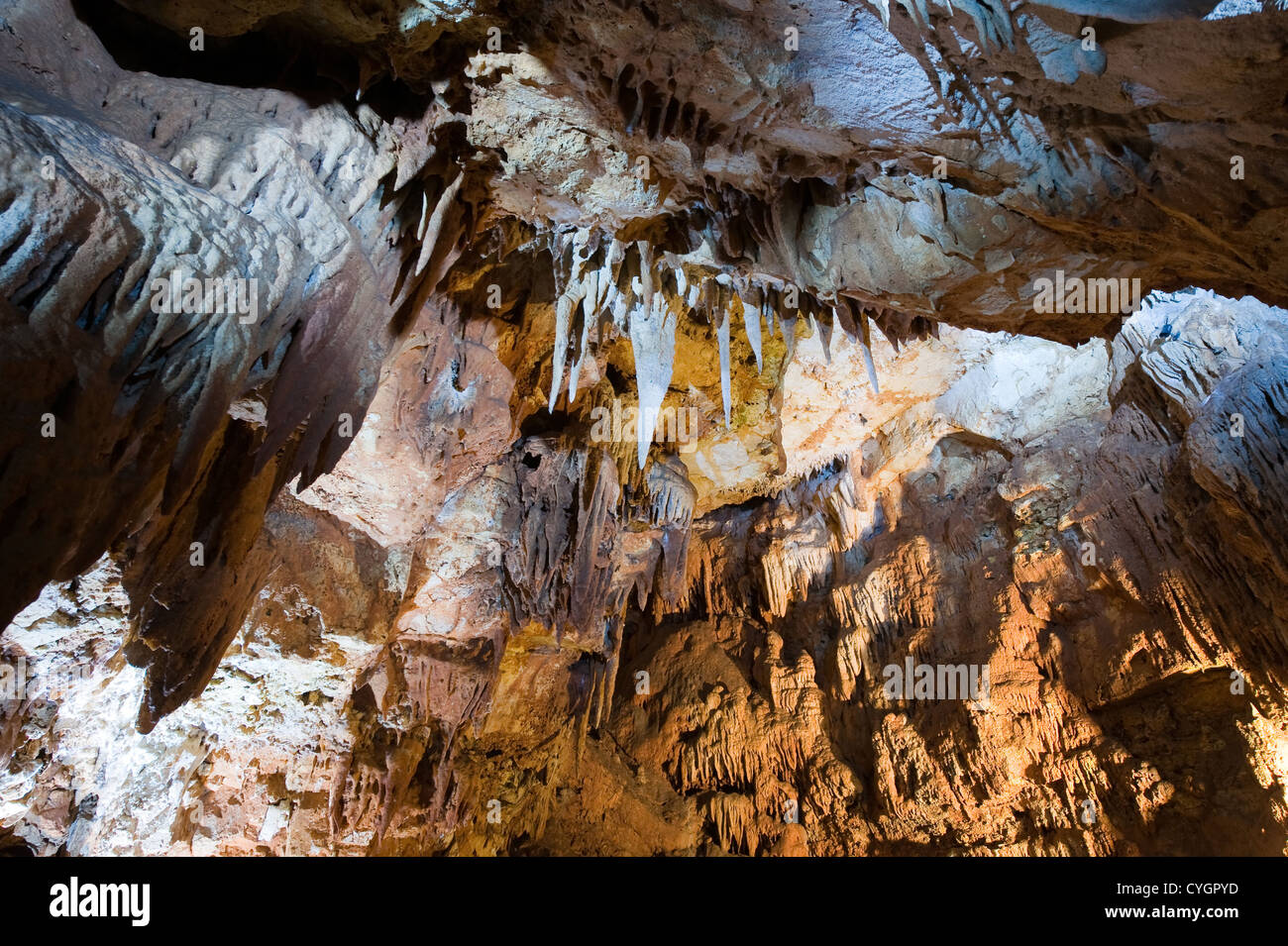 Stalagmites and stalactites inside the cave of Baradine near the city ...