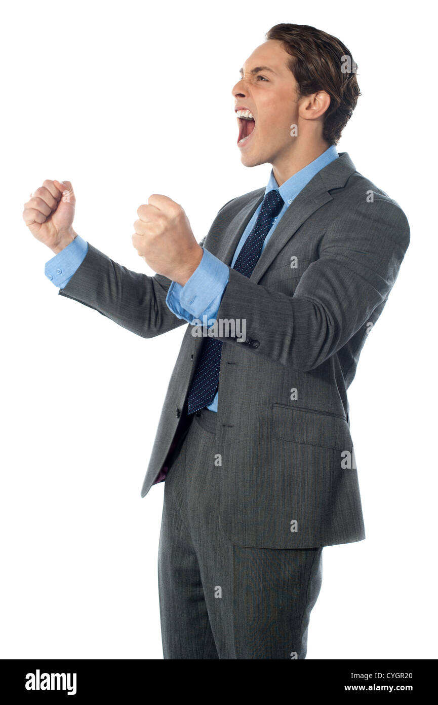 Portrait of an excited businessman isolated on white background Stock ...