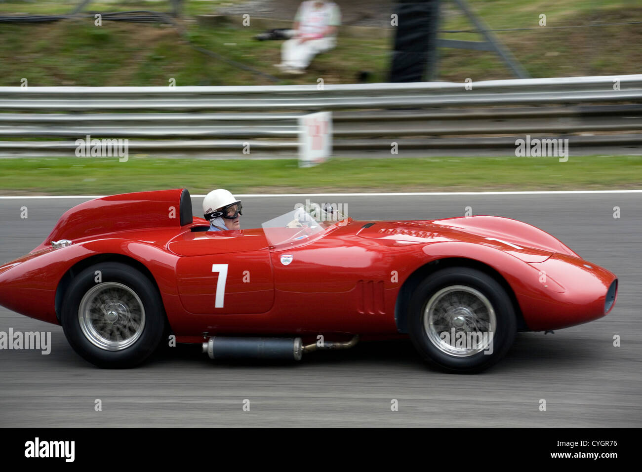 Sir Stirling Moss racing a classic OSCA racing car at Brands Hatch in ...