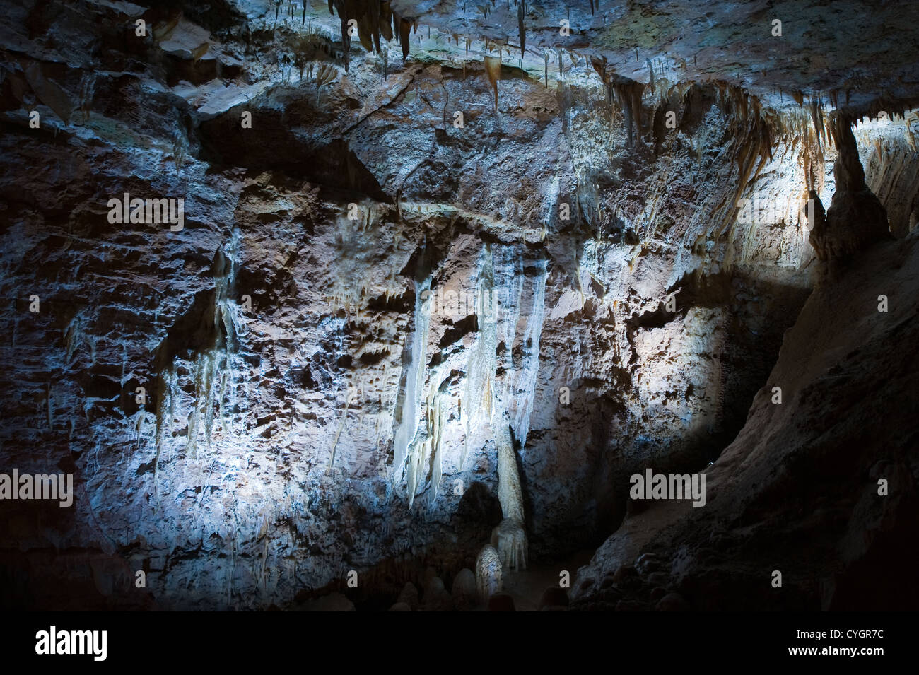 Stalagmites and stalactites inside the cave of Baradine near the city ...