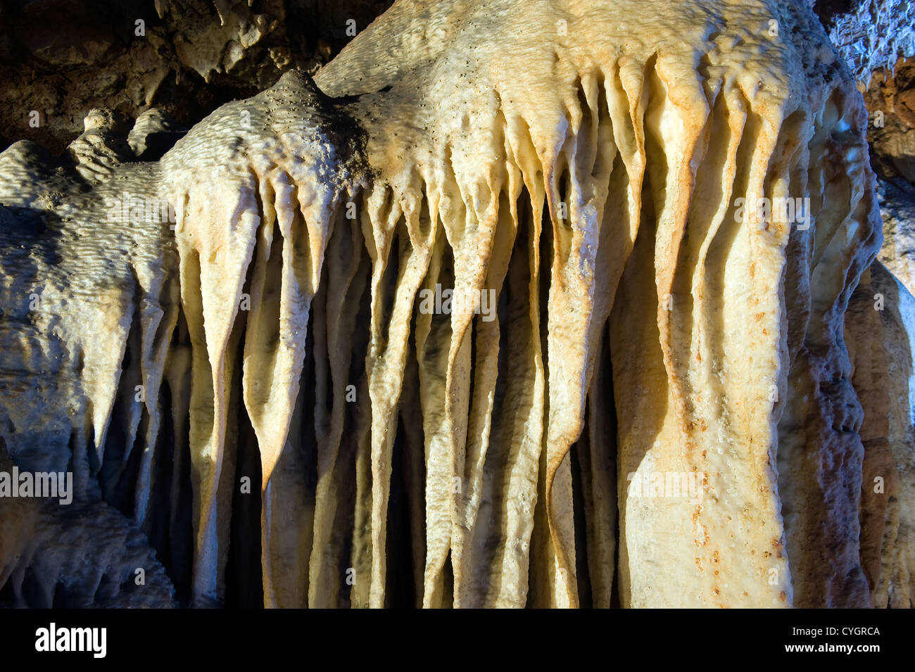 Stalagmites and stalactites inside the cave of Baradine near the city ...