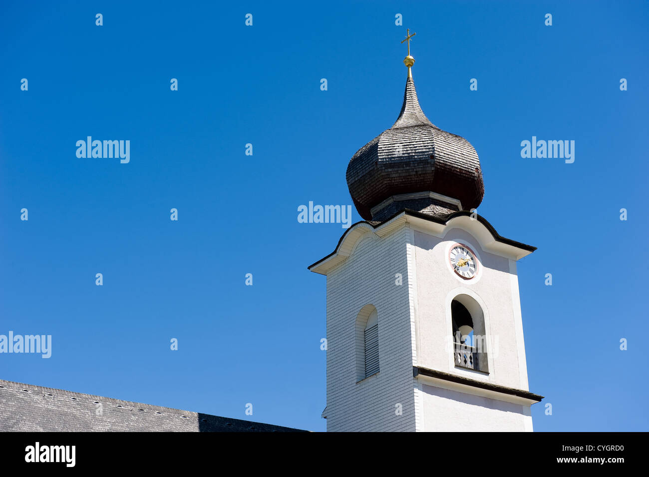 A typical austrian church bell tower with onion-shaped roof Stock Photo ...