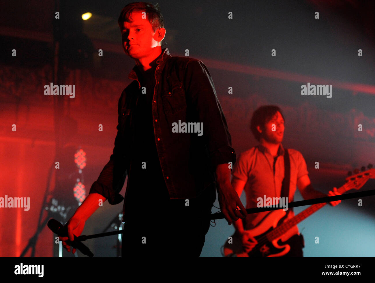Tom Chaplin (front), singer of rock band Keane, performs in Lucerna in ...