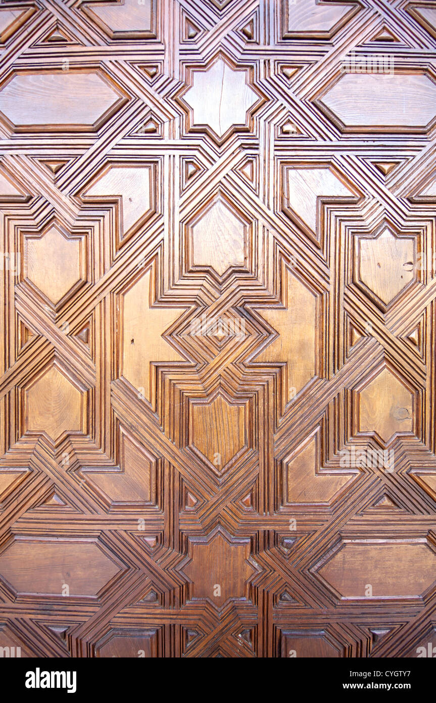 relief of a wood surface in the Alhambra Palace, Granada, Andalusia ...