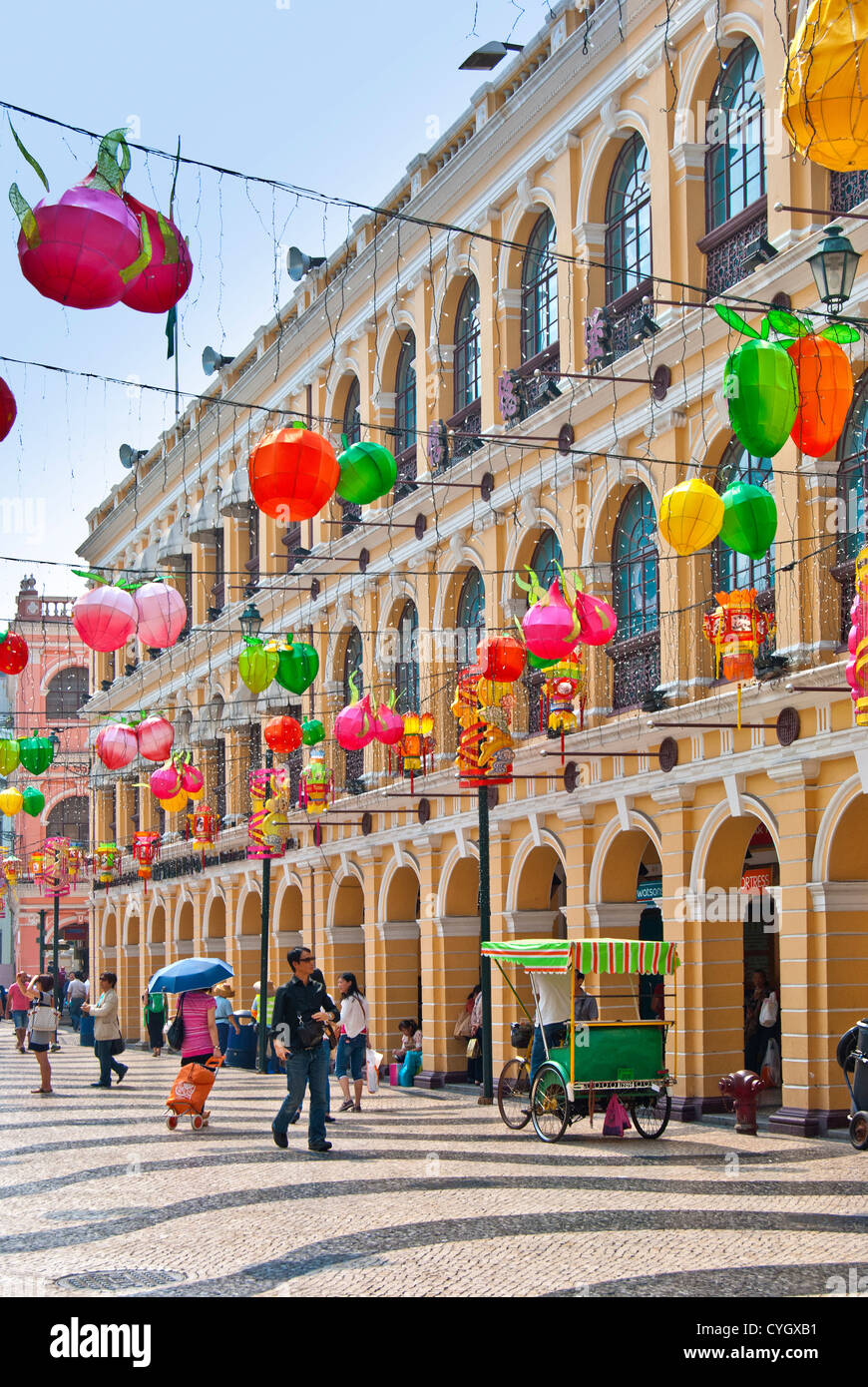 Senado Square with Mid-Autumn Festival decorations, Macau Stock Photo ...