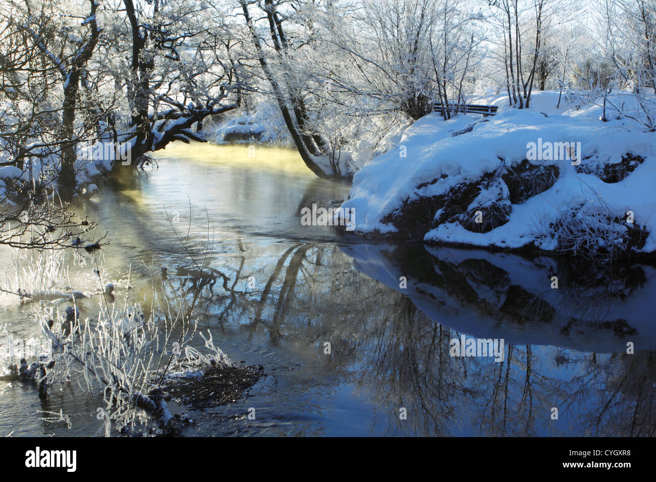 Winter view of the River Esk in the North York Moors National Park ...