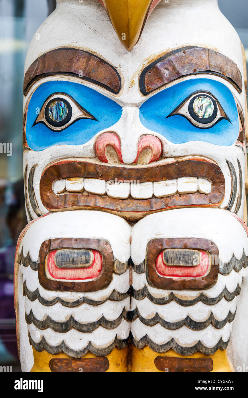 A colorful carved Inuit totem in Alaska Stock Photo - Alamy
