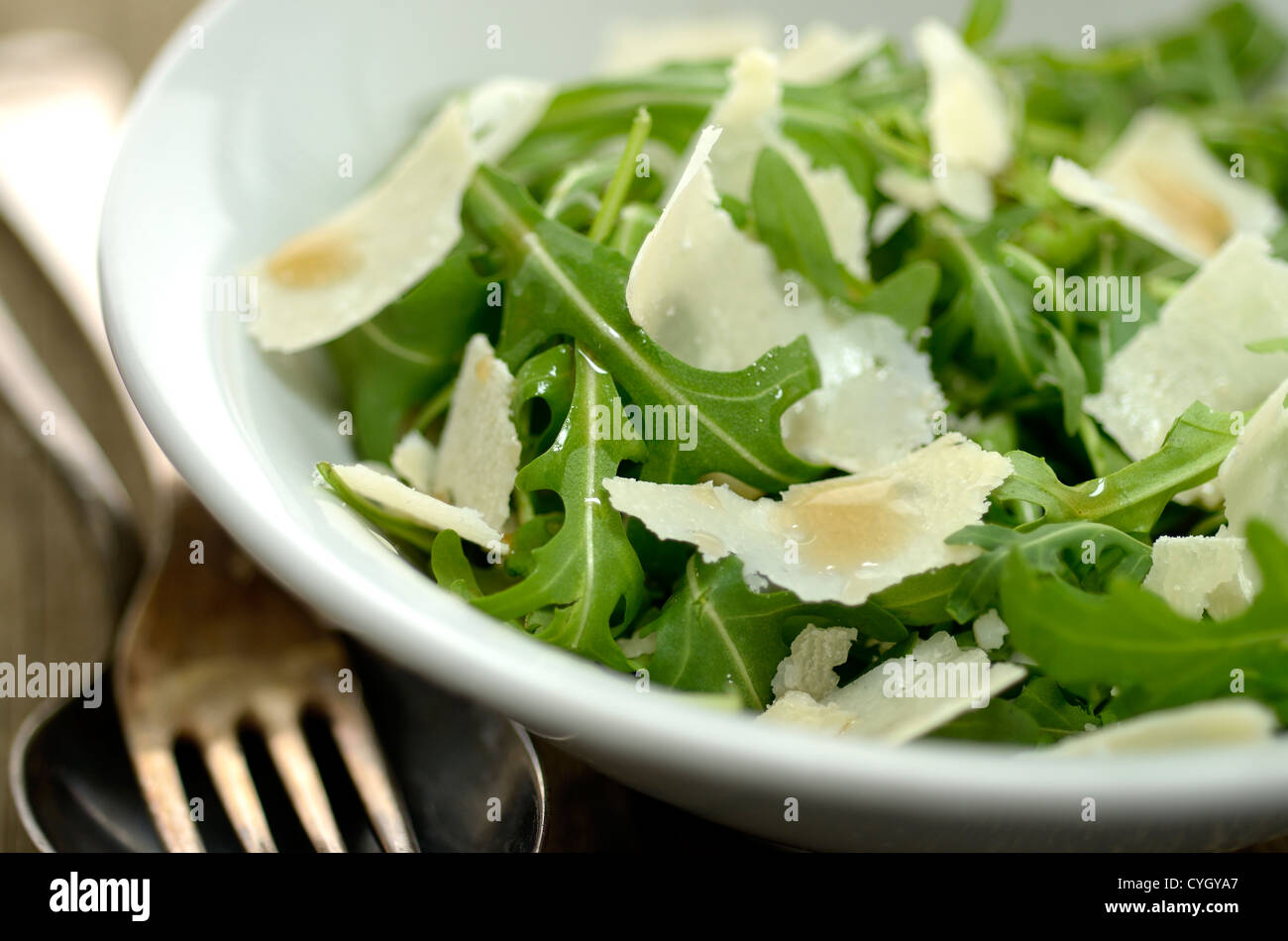 Parmesan Cheese on Rocket Stock Photo - Alamy