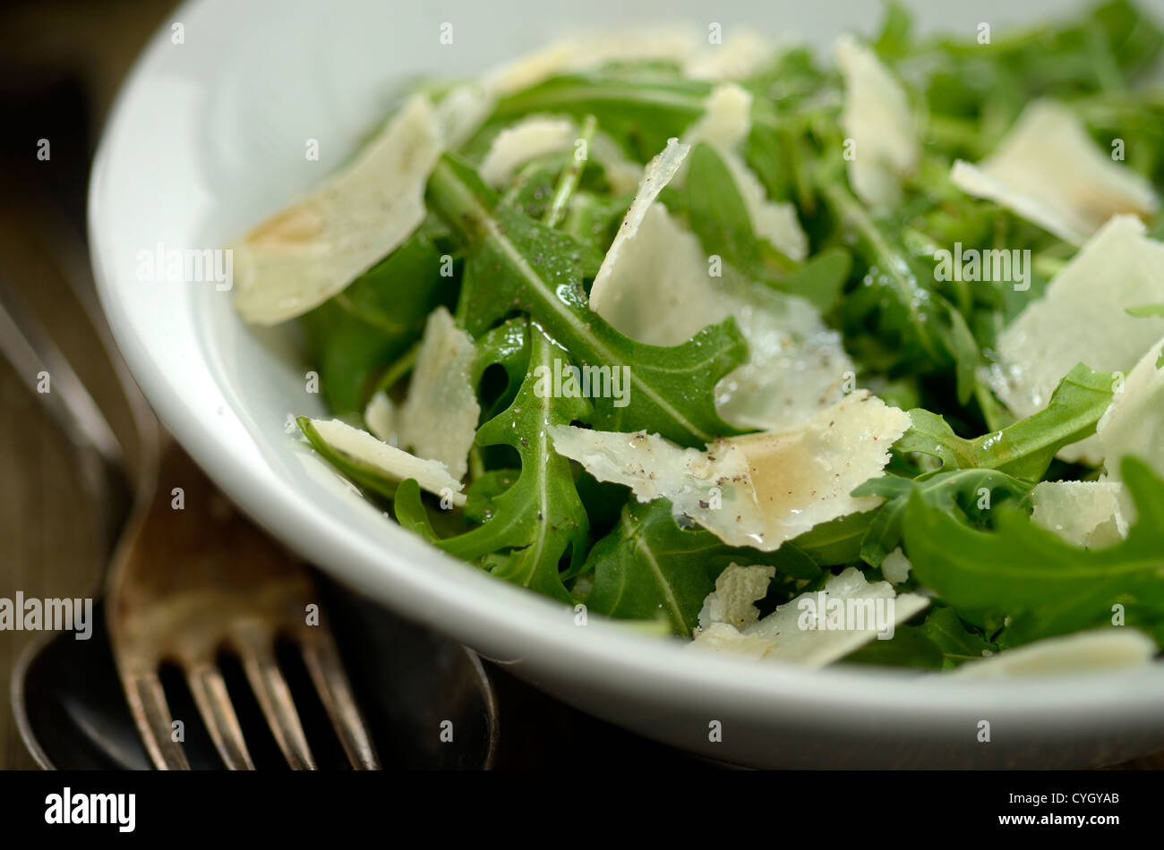 Parmesan Cheese on Rocket Stock Photo - Alamy